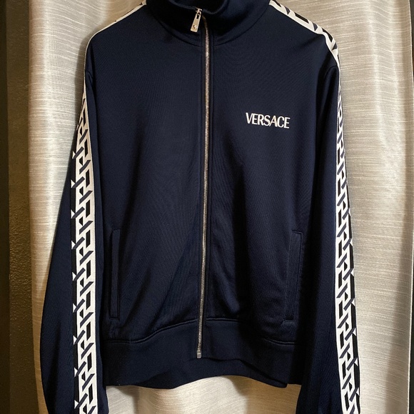Versace | Jackets & Coats | Versace Mens Blue Logo Print Zipup Jacket ...